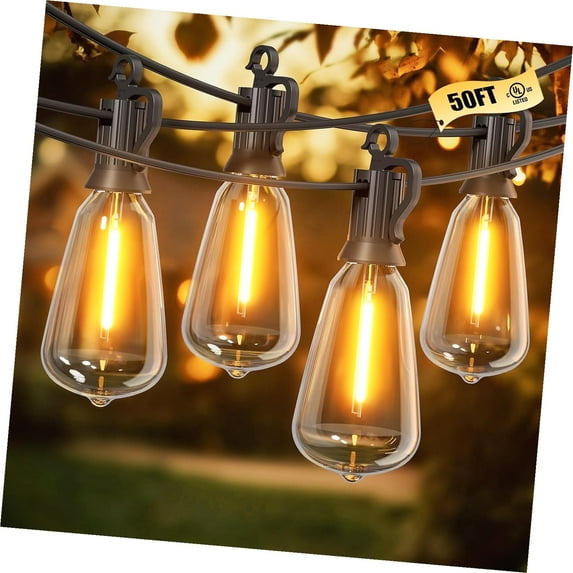 Fuliko String Lights, 50FT +2 ST38 Lights String, Dimmable IP65 ...