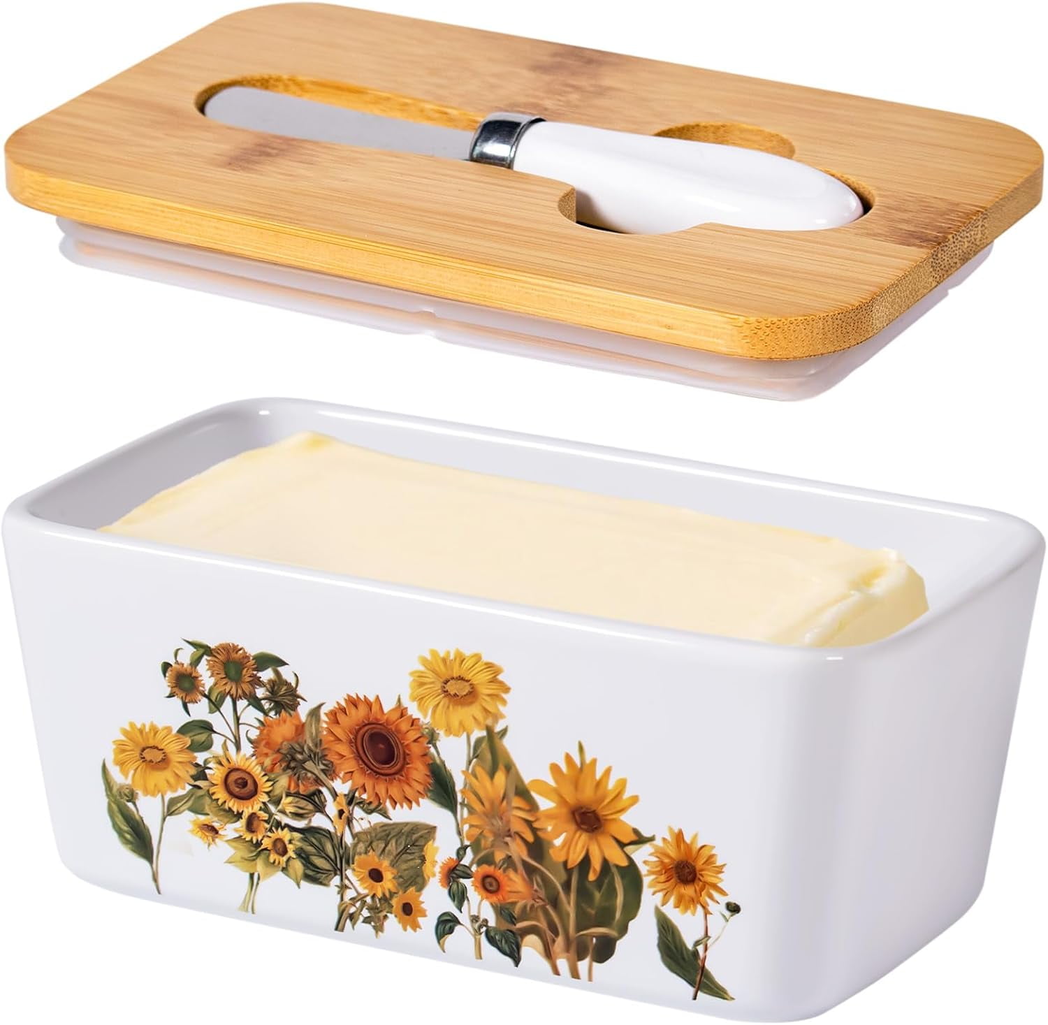 Fuliko Sunflower Butter Dish with Lid, Large Butter Crock Saver ...