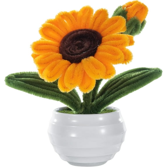Fuliko Sunflower Pot, Pipe Cleaner Sunflower Small Potted Plant for ...