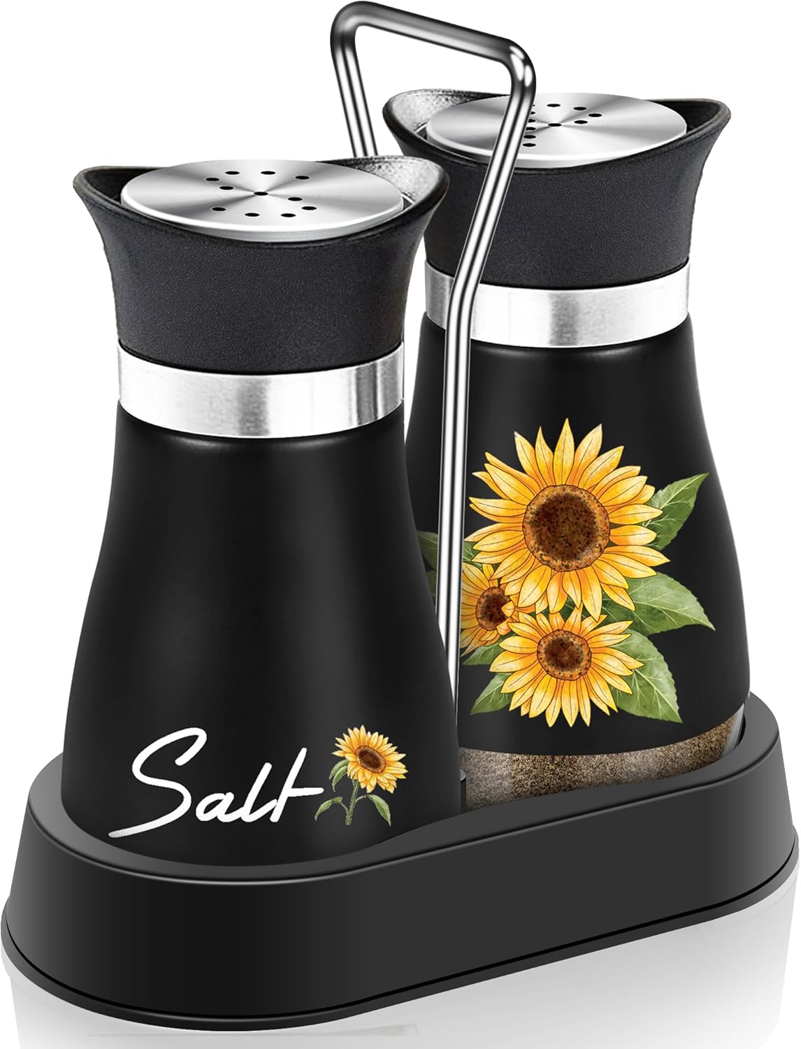 Fuliko Sunflower Salt and Pepper Shakers Set with Holder, 4 oz Bottom ...