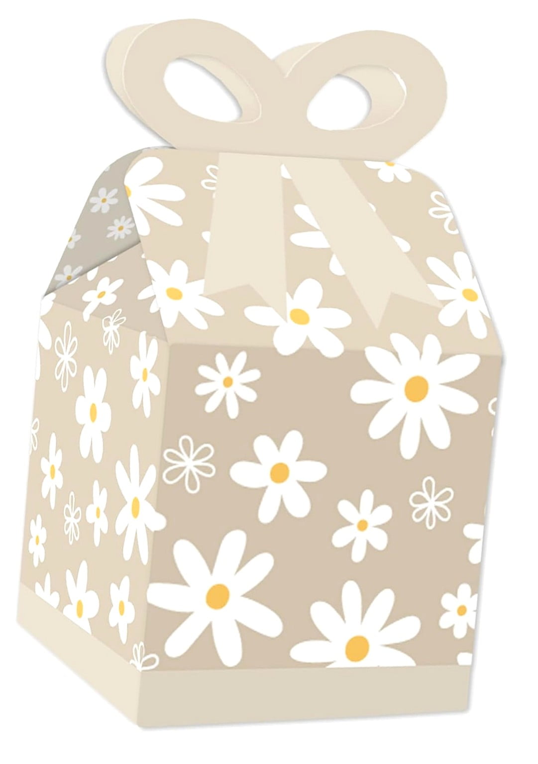 Fuliko Tan Daisy Flowers - Square Favor Boxes - Floral Party Bow Boxes ...