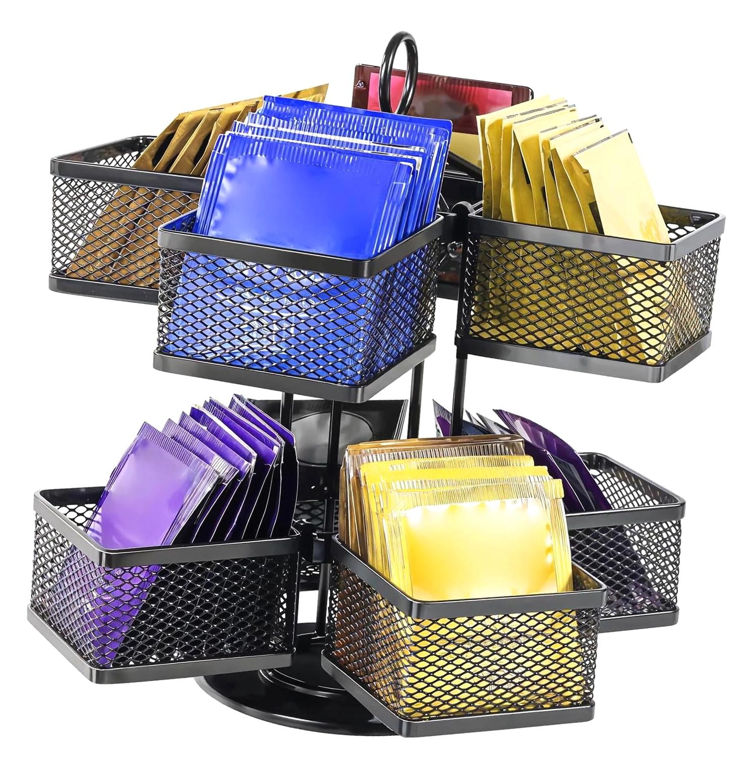 Fuliko Tea Bag Holder, Tea Bag Storage Spinning Carousel 96 Teabags ...