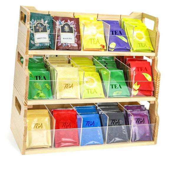 Fuliko Tea Bag Organizer, 3 Tier Large Stackable Tea Station Storage ...
