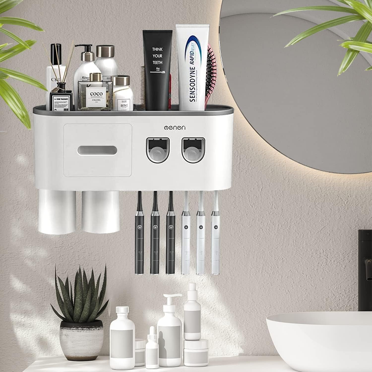 Fuliko Toothbrush Holders Wall Mounted, Double Automatic Toothpaste ...