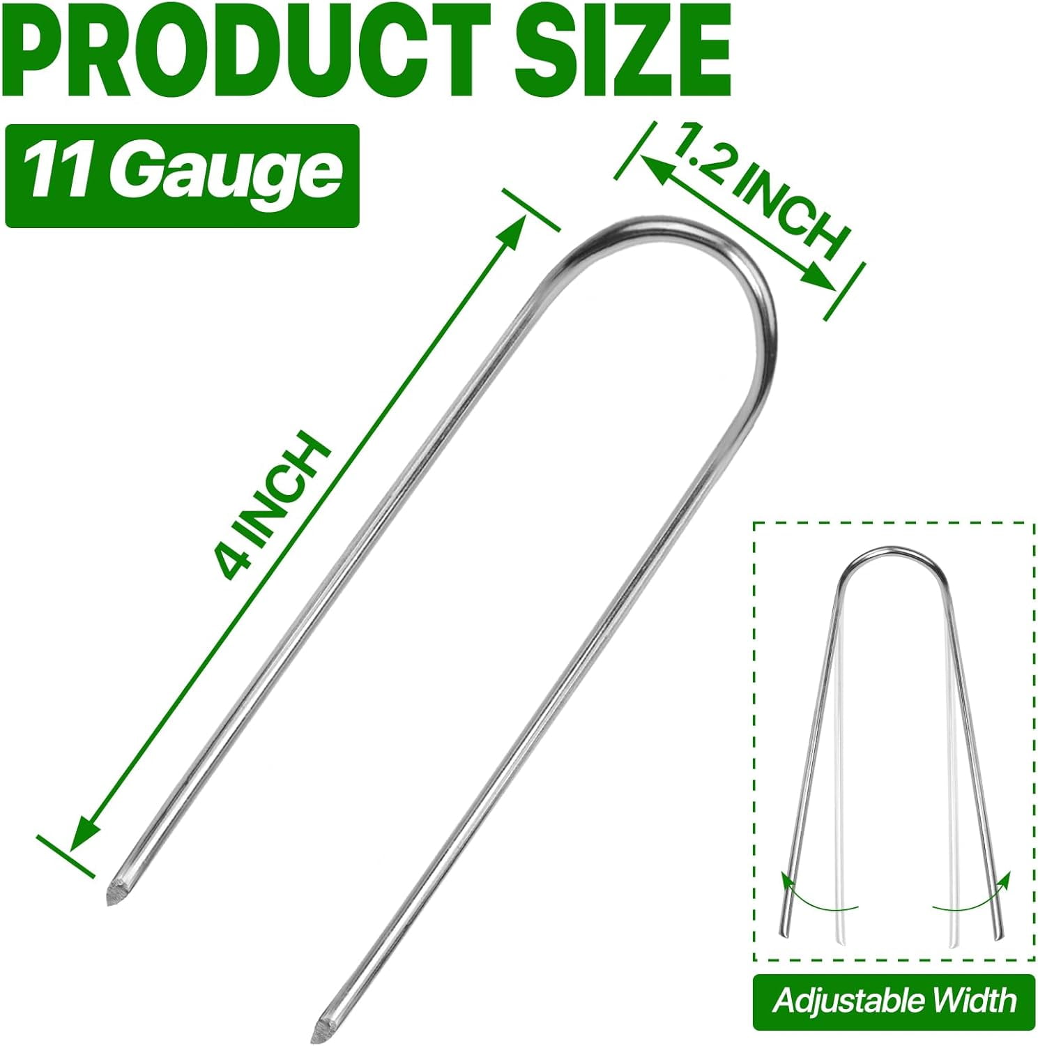 Fuliko U-Shaped Garden Stakes, 180 Units, 4-Inch 11-Gauge Galvanized ...