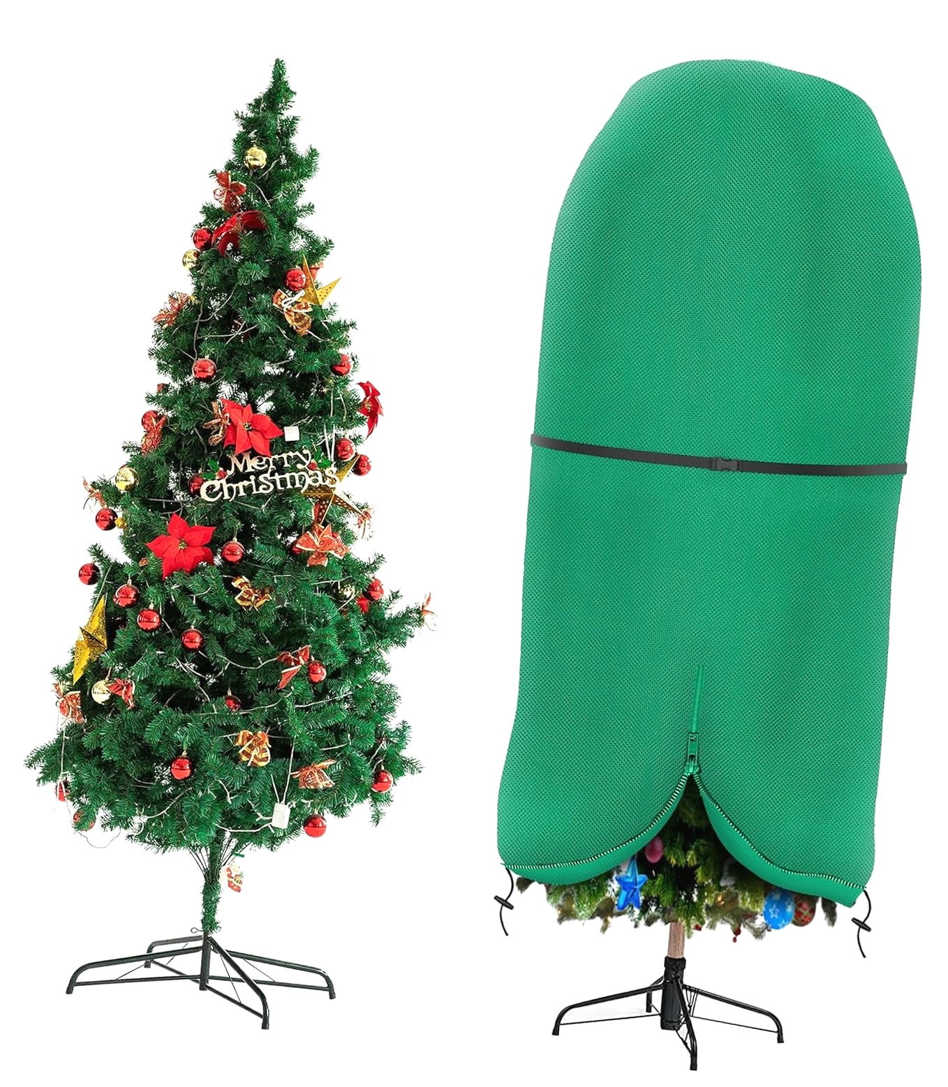 Fuliko Upright Christmas Tree with Straps, Xmas Tree Cover with Zipper ...