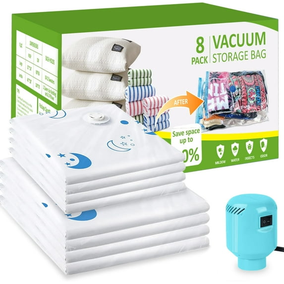 Fuliko Vacuum Storage Bags, 8-Piece Large Set for Clothing, Travel ...