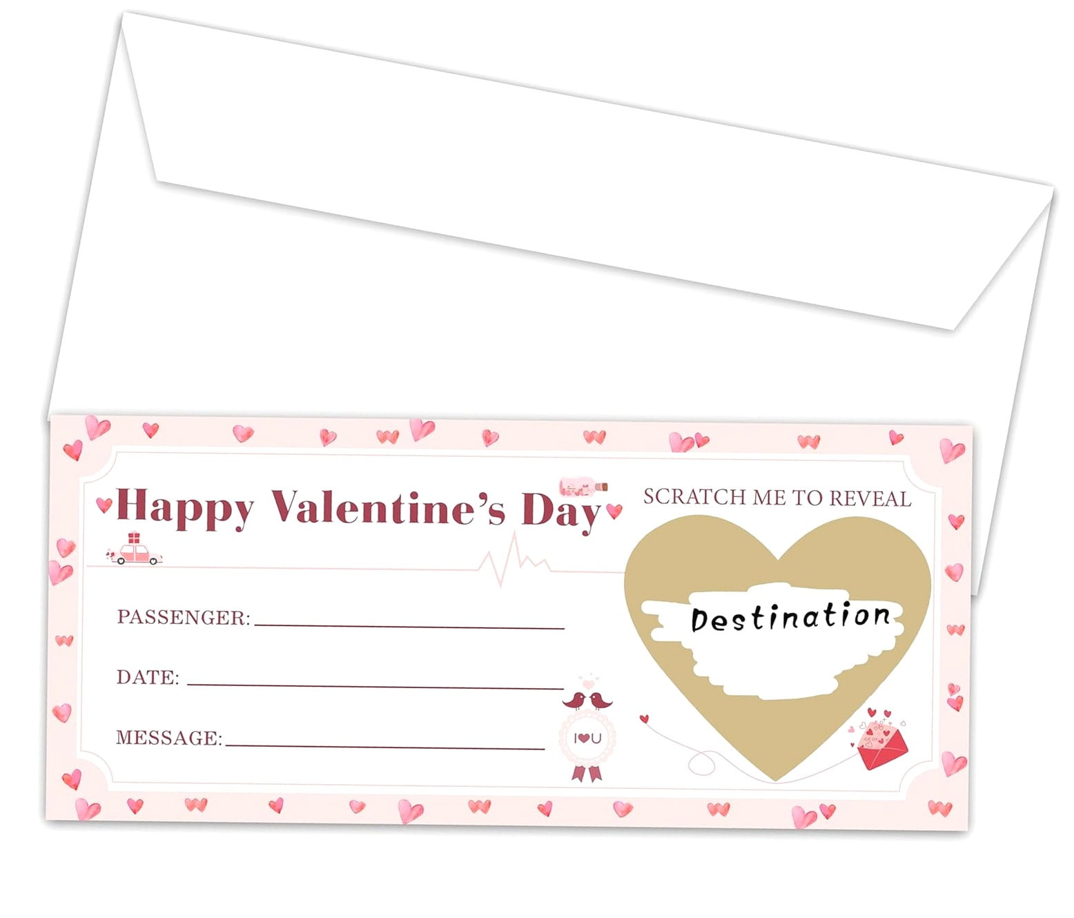 Fuliko Valentine' Day Boarding Pass Ticket Card, Valentine Scratch Off ...