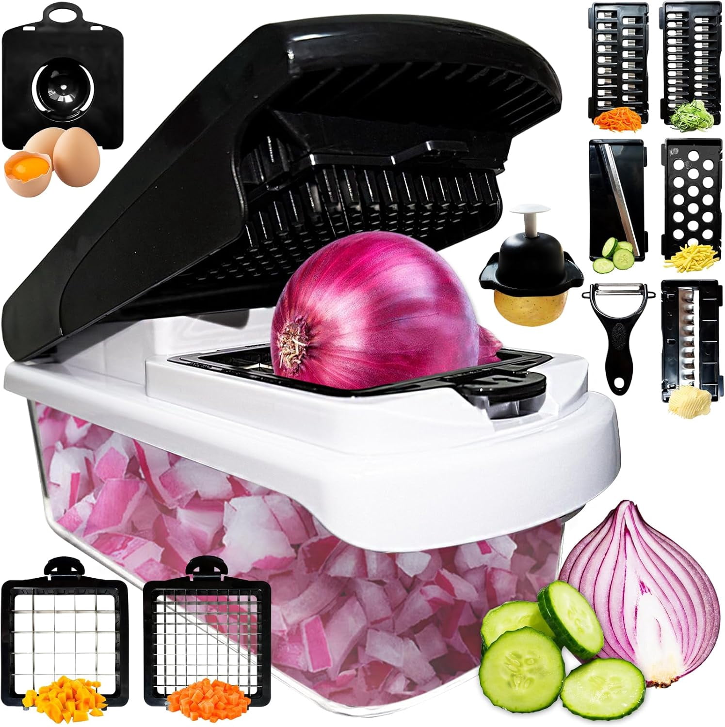 Fuliko Vegetable Chopper With Container, 16 In 1 Slicer For Kitchen ...