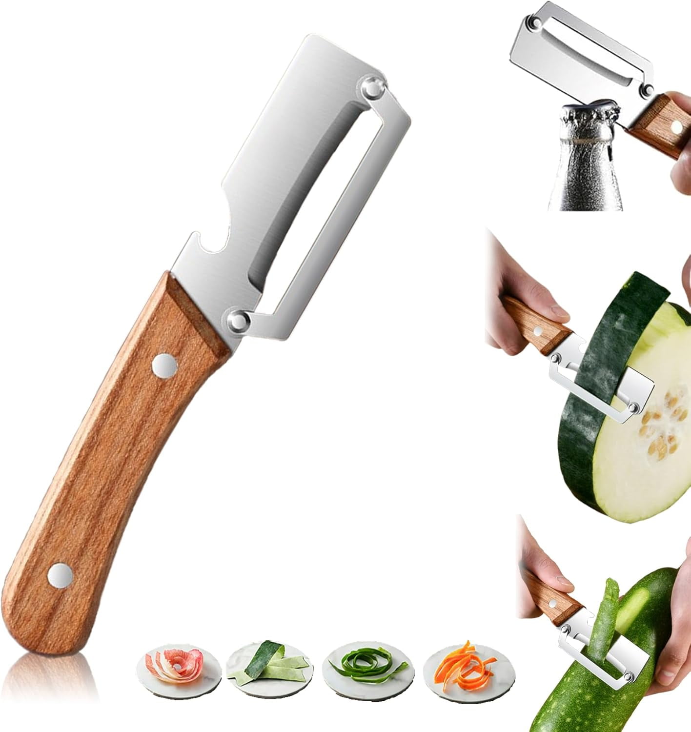 Fuliko Vegetable Peelers for Kitchen with Wooden Handle and Open ...
