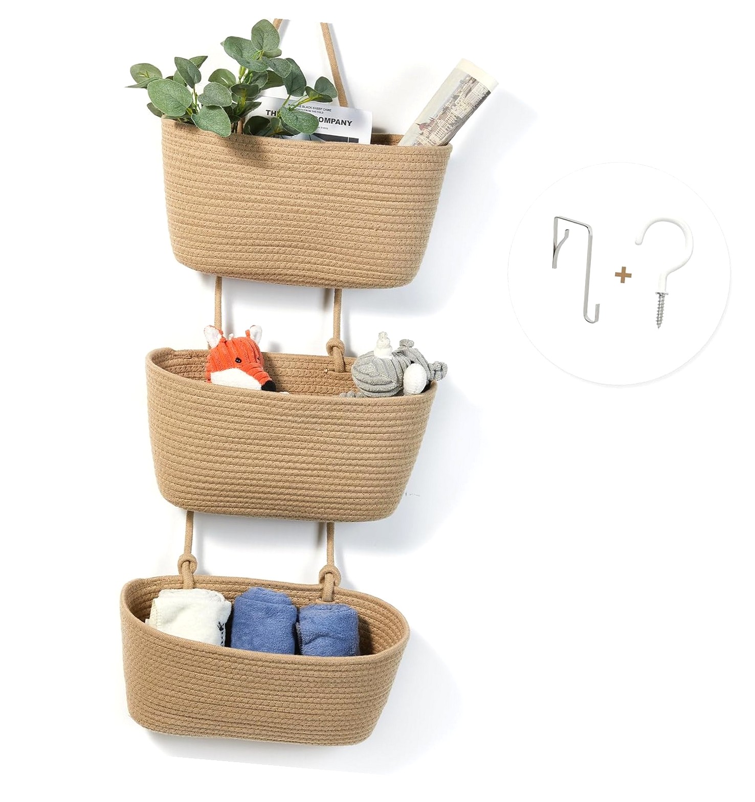 Fuliko Wall Baskets for Storage, 3-Tier Woven Hanging Baskets for ...