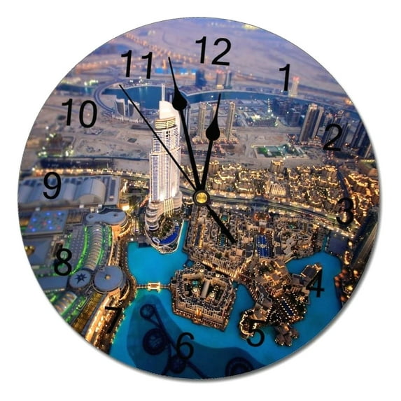 Fuliko Wall Clock Silent Non Ticking Clocks, Dubai Night Background 14 ...