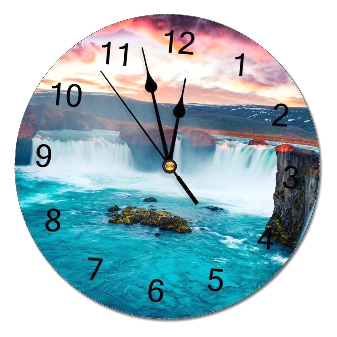 Fuliko Wall Clock Silent Non Ticking Clocks, Godafoss Waterfall ...