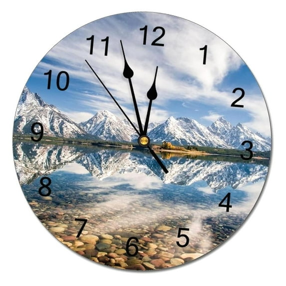 Fuliko Wall Clock Silent Non-Ticking Clocks, Grand Teton Lake Mountain ...