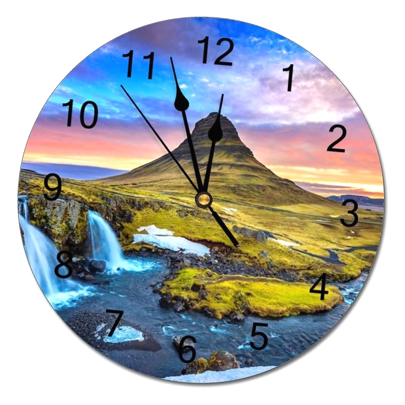 Fuliko Wall Clock Silent Non Ticking Clocks, Kirkjufell at Sunrise in ...