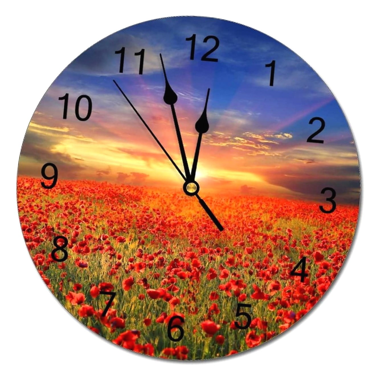 Fuliko Wall Clock Silent Non Ticking Clocks, Landscape with Beautiful ...