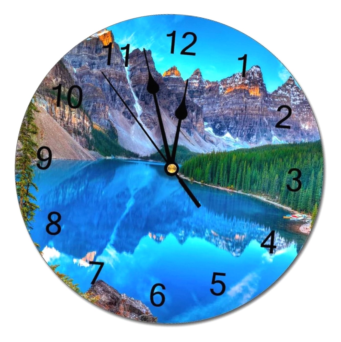 Fuliko Wall Clock Silent Non-Ticking Timepiece, Moraine Lake Sunrise in ...