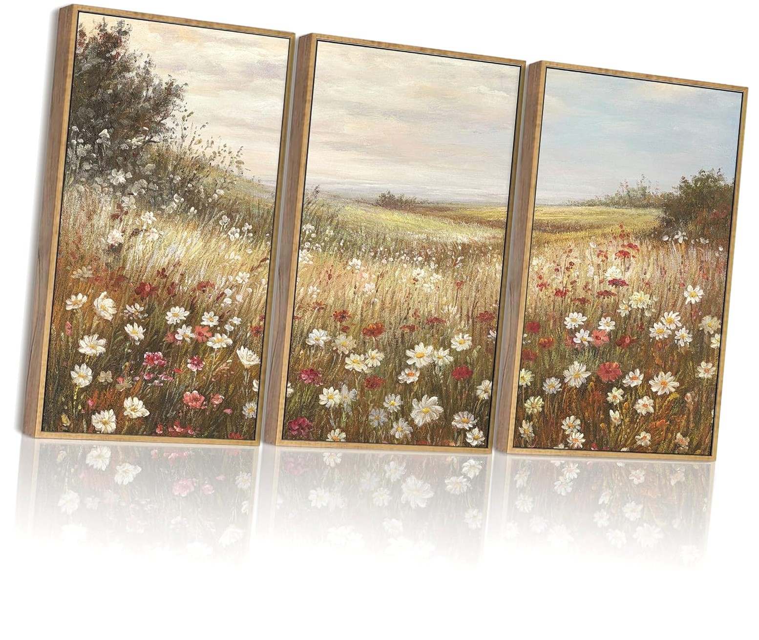 Fuliko Wall Meadow with Landscape Scenery Decor Retro Wildflower Field ...