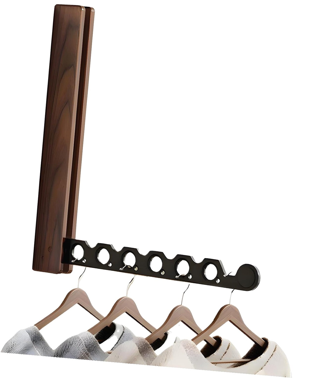 Fuliko Walnut Folding Clothes Hanger Rack Wall Mounted Laundry Drying ...