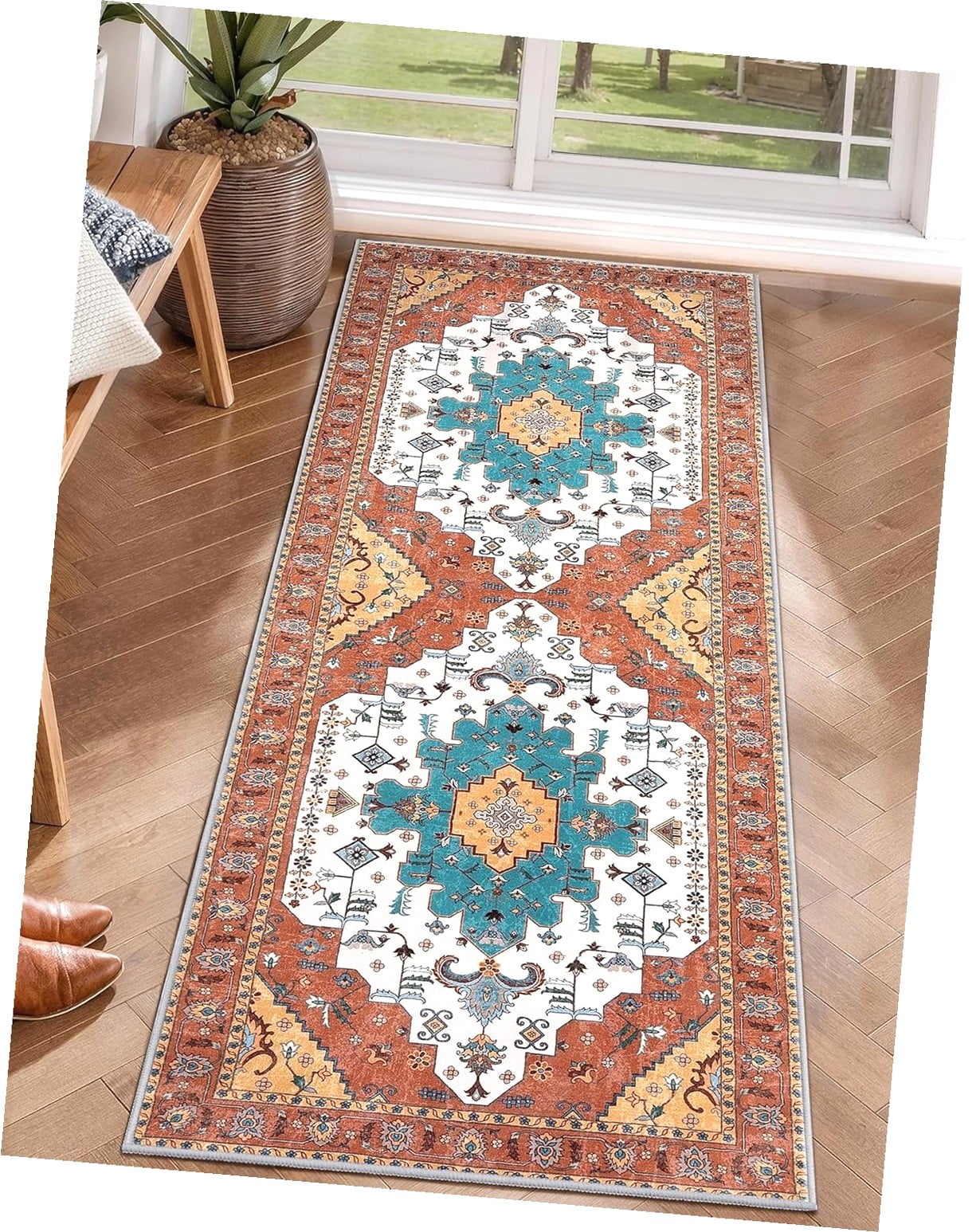 Fuliko Washable Runner Rug, 2x5 Rug Orange Hallway Kitchen Runner Rug ...