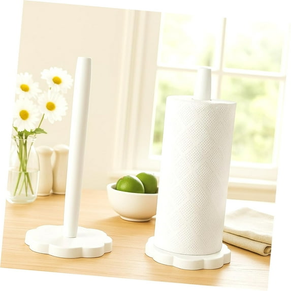 Fuliko White Scalloped Paper Holder Countertop Wooden Kitchen Roll ...