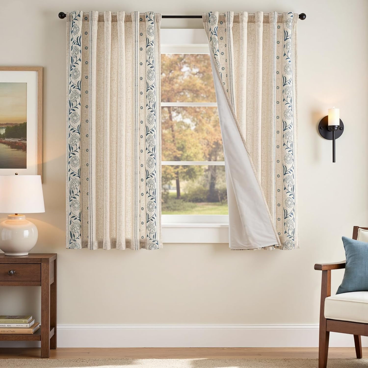 Fuliko Winslow Lined Linen Curtains for Bedroom 63 Inches Linen Blended ...