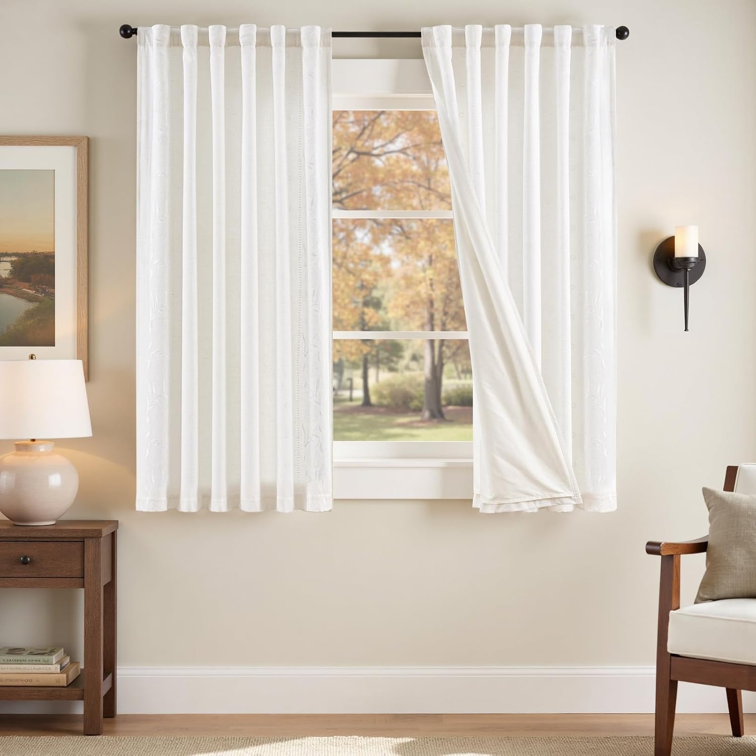 Fuliko Winslow Lined Linen Curtains for Bedroom 63 Inches Linen Blended ...