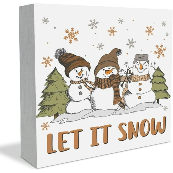 Fuliko Winter Sign Snowman Winter Decorations Let It Snow Wooden Box ...