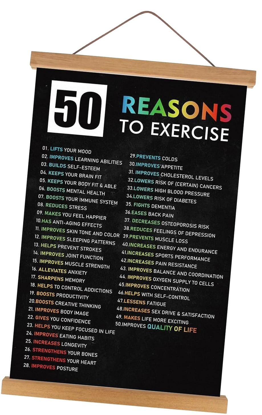 Fuliko Wood Hanger Frame '50 Reasons to Exercise' Poster- Motivational ...