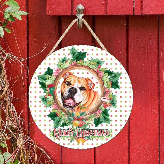 Fuliko Wooden Sign Plaque Christmas Garland Wreath Round Door Hanger ...