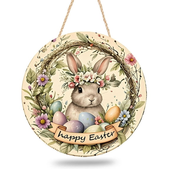 Fuliko Wreaths for Door Bunny Wood Sign Door Hanger, Decorations ...