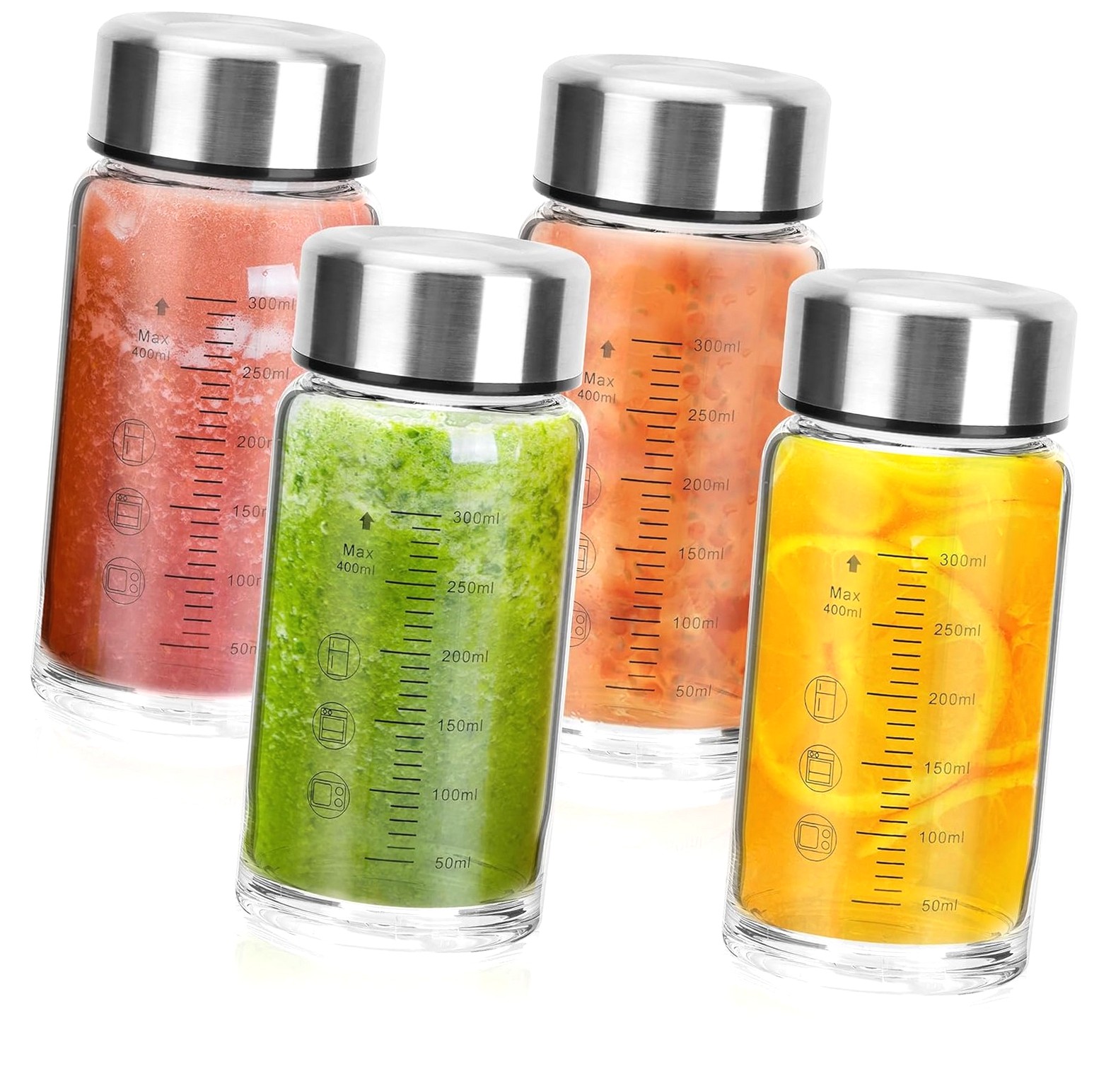 Fuliko souG 4 Pack 14oz Bottles, Mouth with Lid for Juicing, Smoothies ...