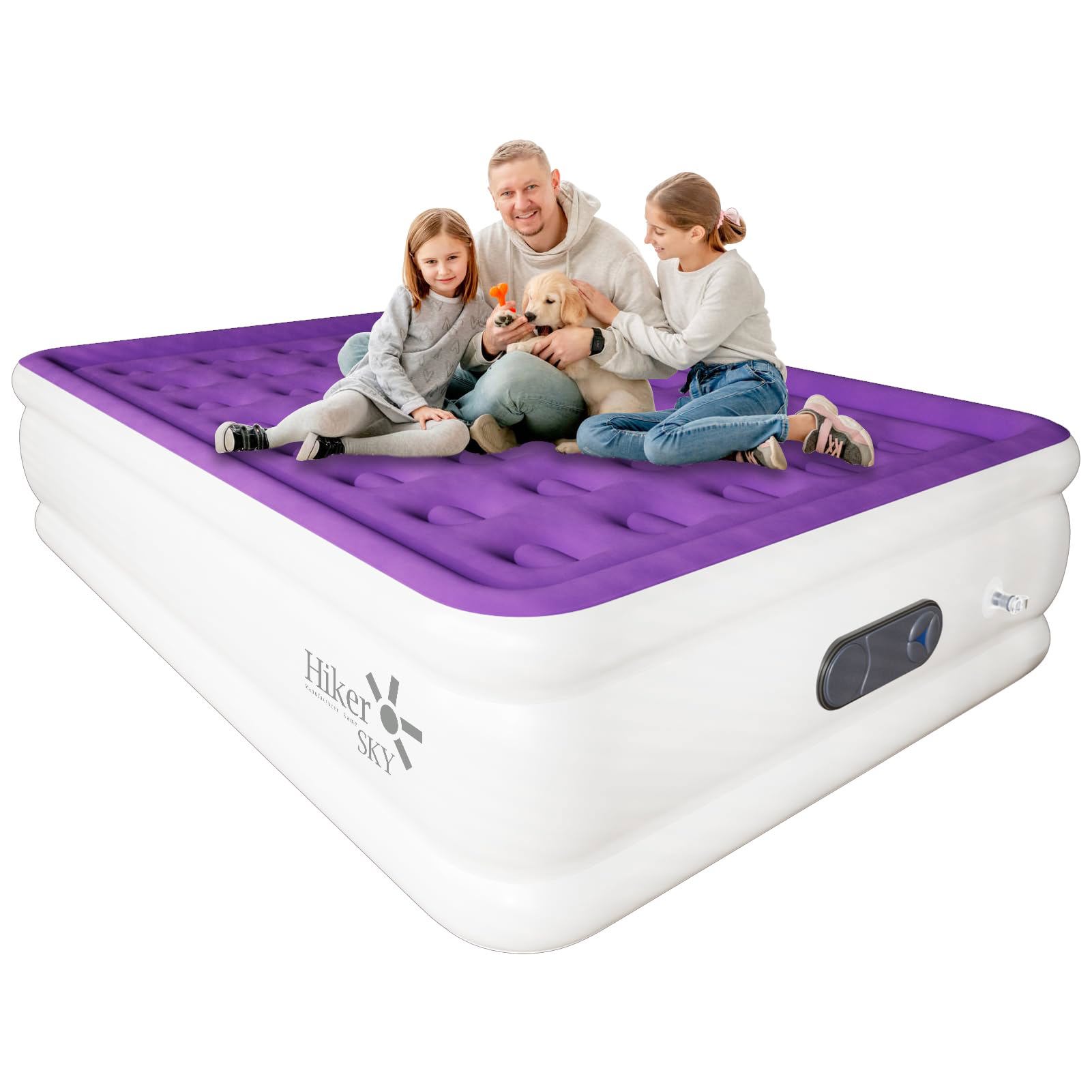 Full 18" Top Flocking Air Mattress with Built-in Pump Raised Comfort ...