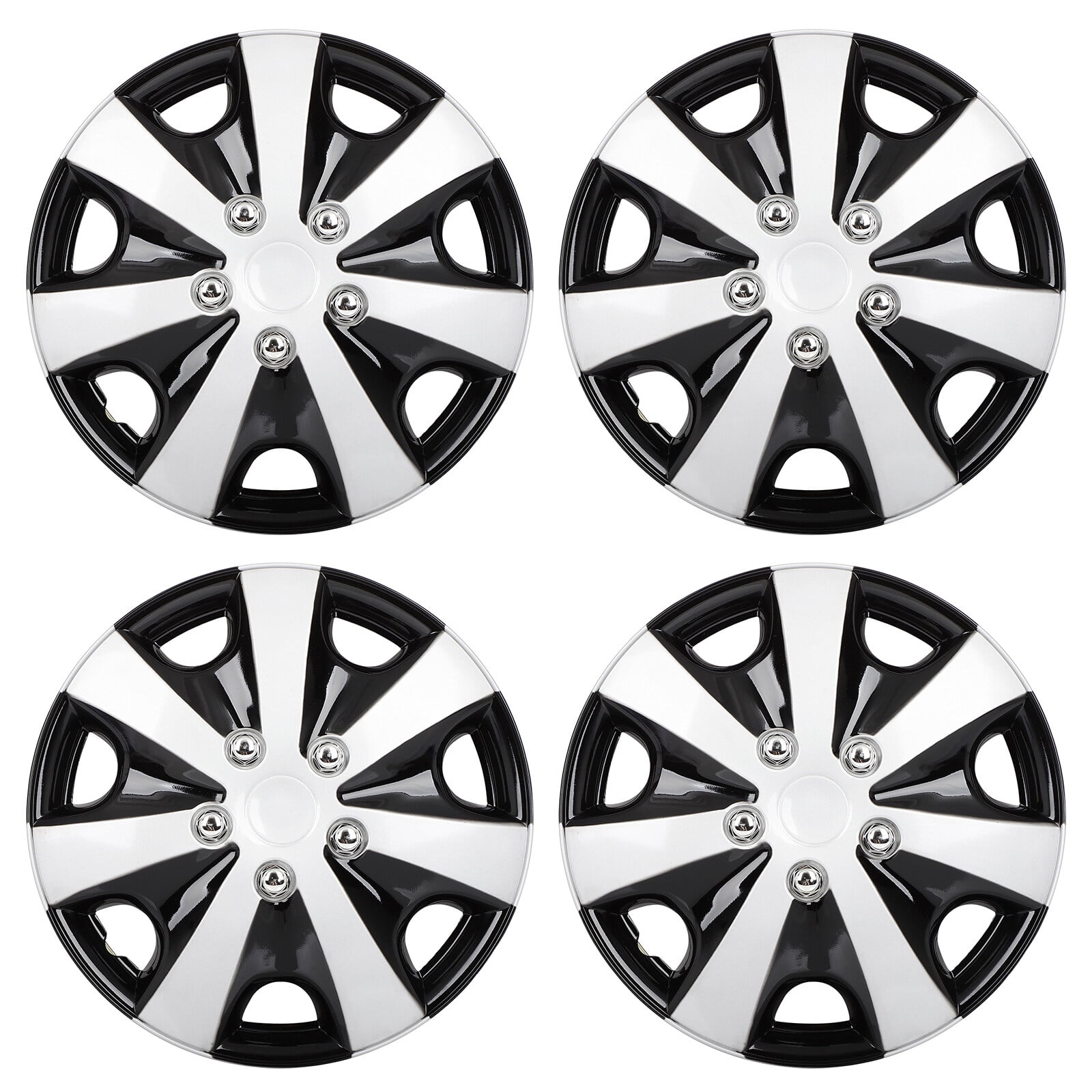 Full 4PCS 15" Rim HubCap ABS Black & Silver Wheel Skin Cover Caps ...