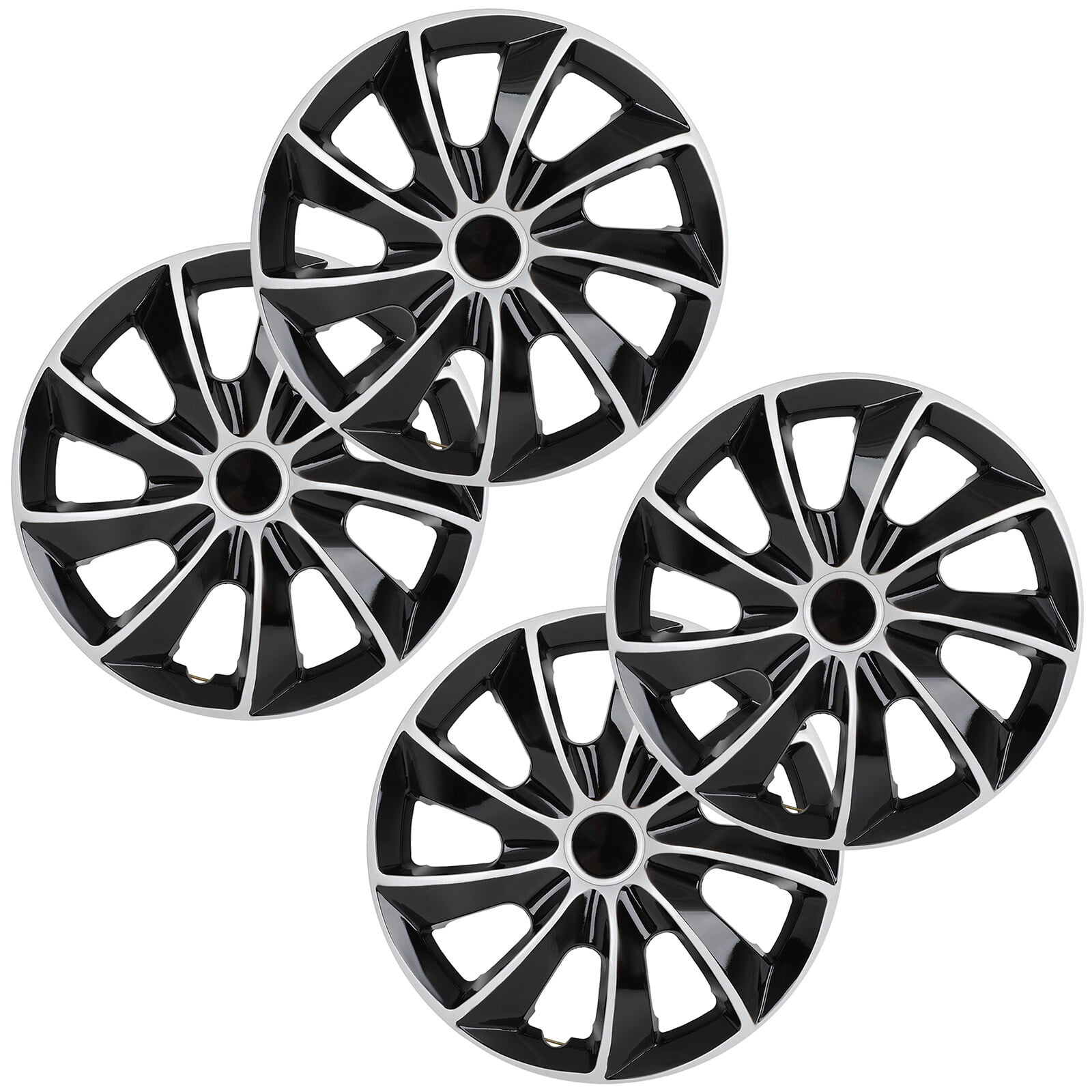 Full 4PCS Hub Cap ABS Black & Silver 16" Rim Wheel Skin Cover Caps ...
