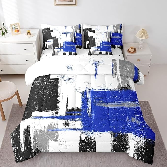Full Abstract Bed Set Includes Comforter, Sheet Set, Pillowcases ...