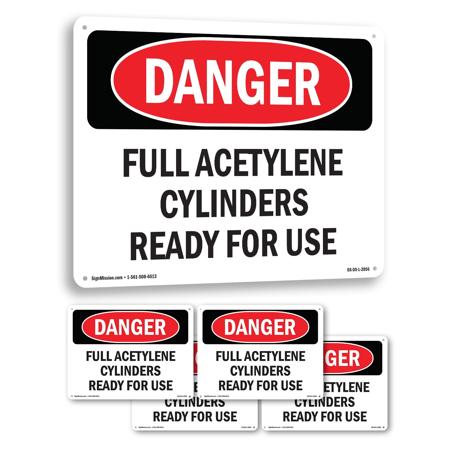Full Acetylene Cylinders Ready For Use OSHA Danger Rigid Plastic Sign ...