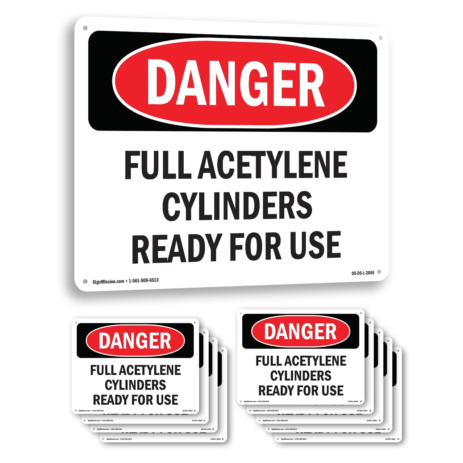 Full Acetylene Cylinders Ready For Use OSHA Danger Rigid Plastic Sign ...