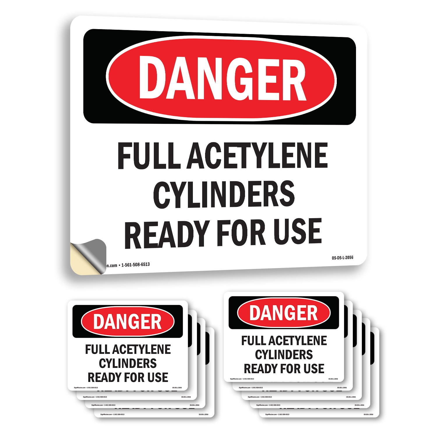 Full Acetylene Cylinders Ready For Use OSHA Danger Vinyl Decal Label 5 ...