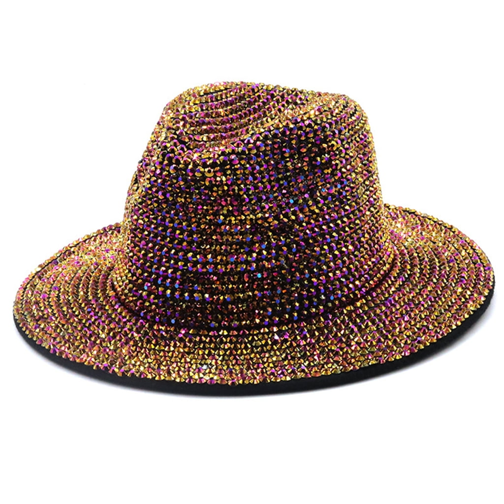 Full Adjustable Flat Top Fedora Hat Bling Rhinestone Panama Spring ...