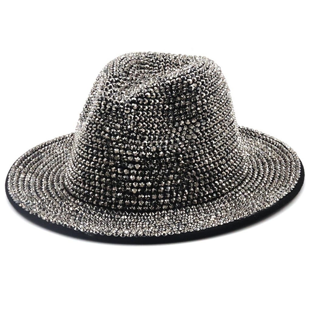 Full Adjustable Flat Top Fedora Hat Bling Rhinestone Panama Spring ...