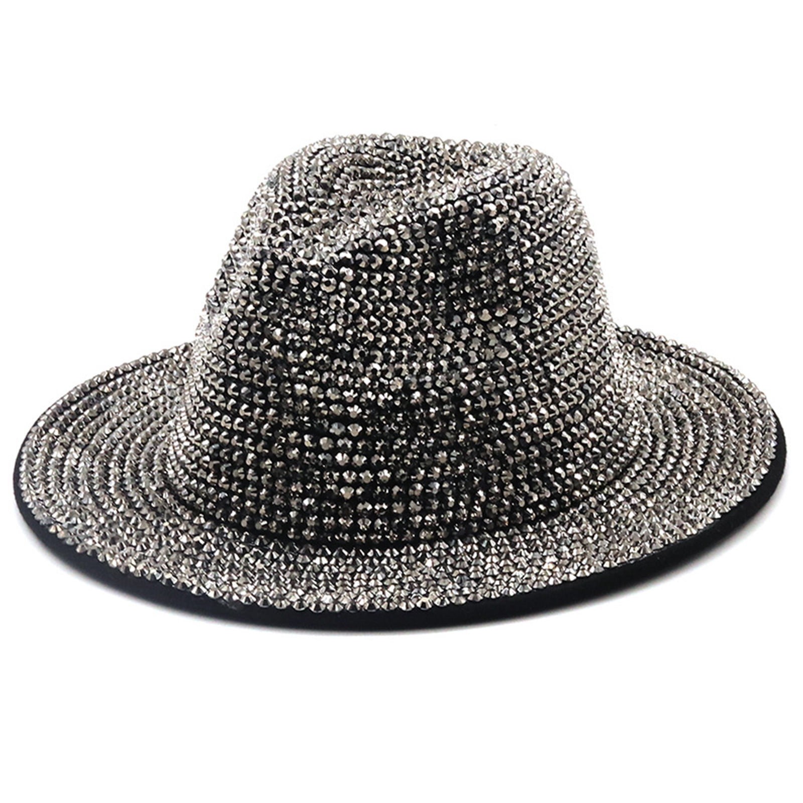 Full Adjustable Flat Top Fedora Hat Rhinestone Panama Spring Men Wide ...