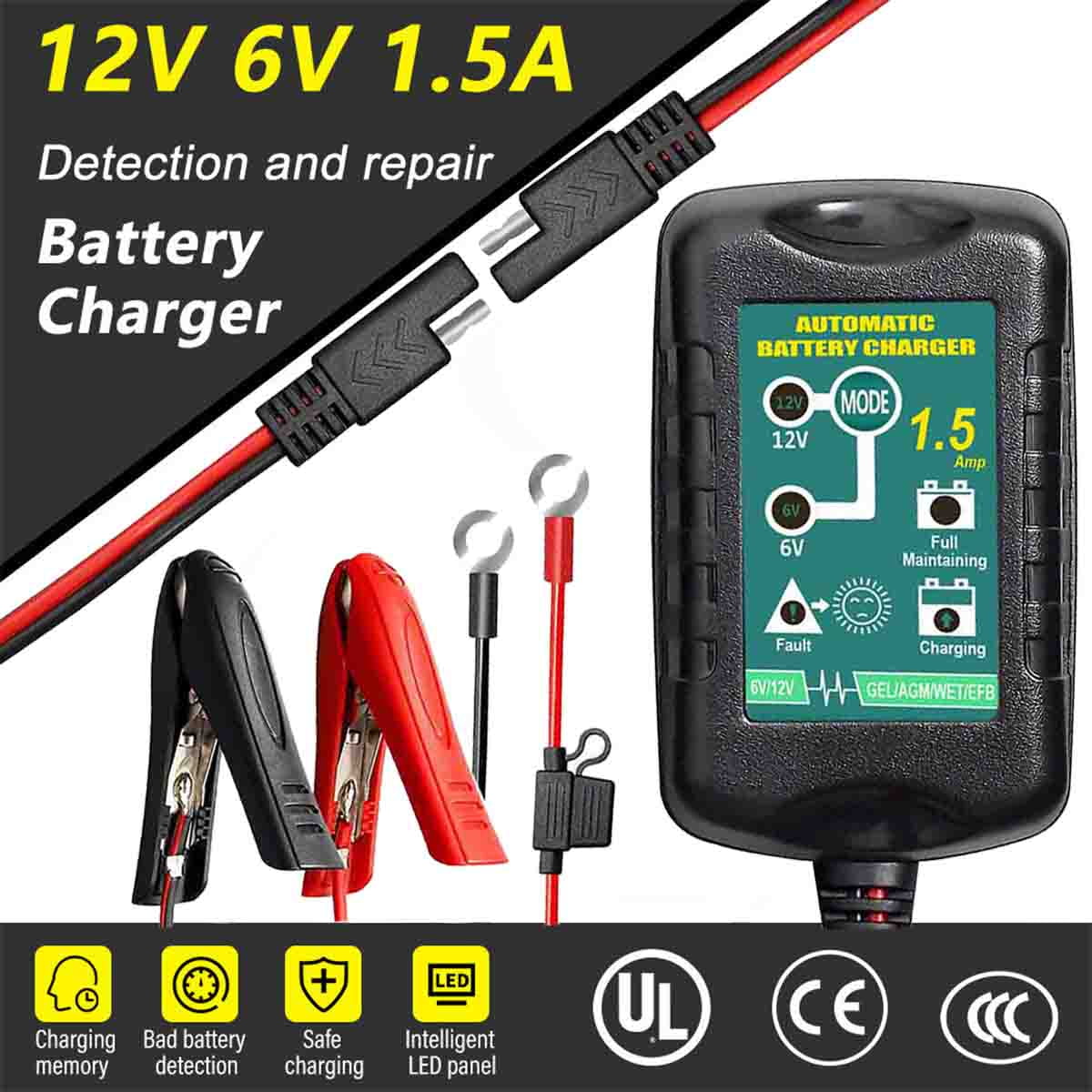 Full Automatic Car Battery Charger 1.5A Intelligent Fast Power Charging ...