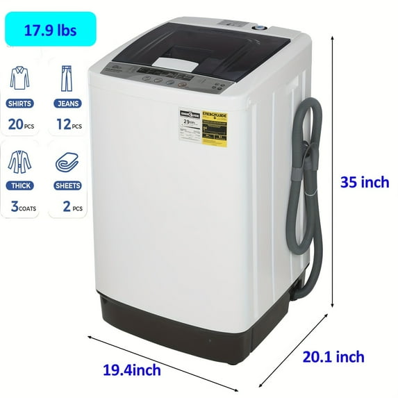 Full - Automatic Portable Washing Machine - LED Display, 10 Programs, 8 Water Levels, 13.6 - 17 ...