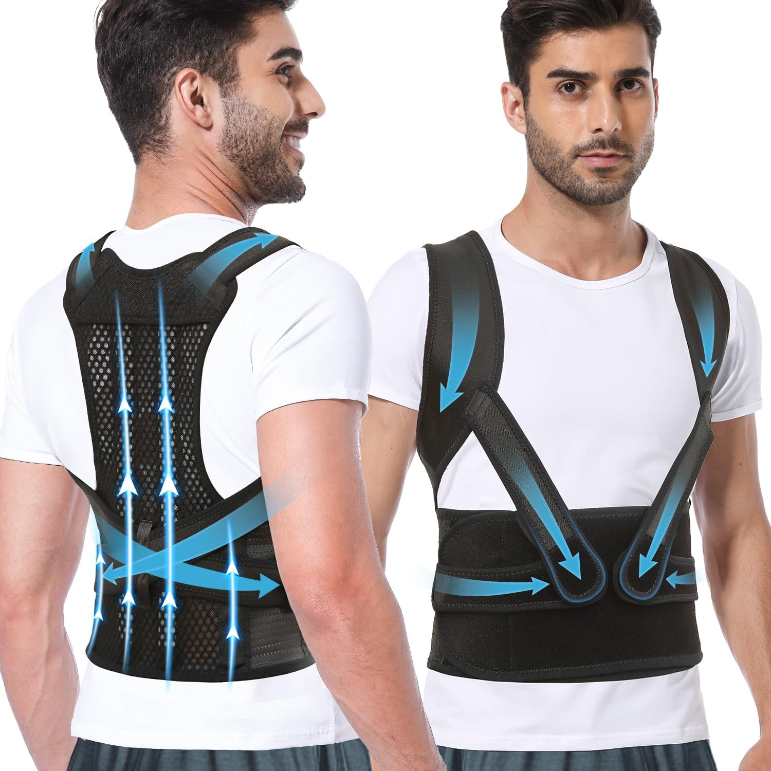 Full Back Brace Posture Corrector for Men: Breathable Adjustable for ...