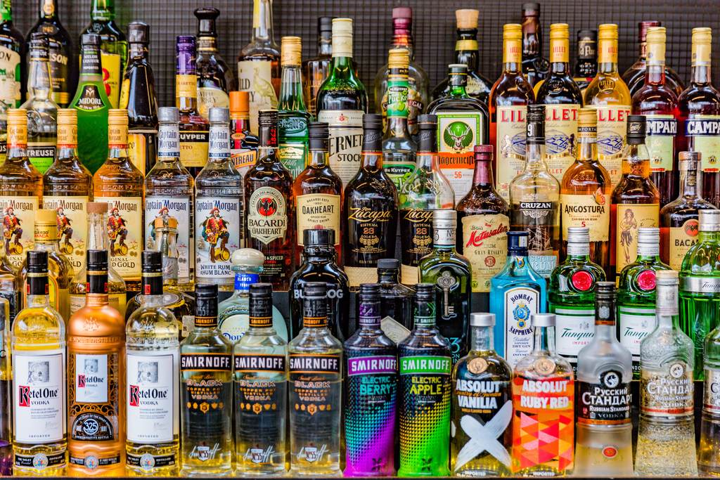 Full Bar Vodka Rum Gin Bourbon Alcohol Liquors Drinks Bottles Photo ...