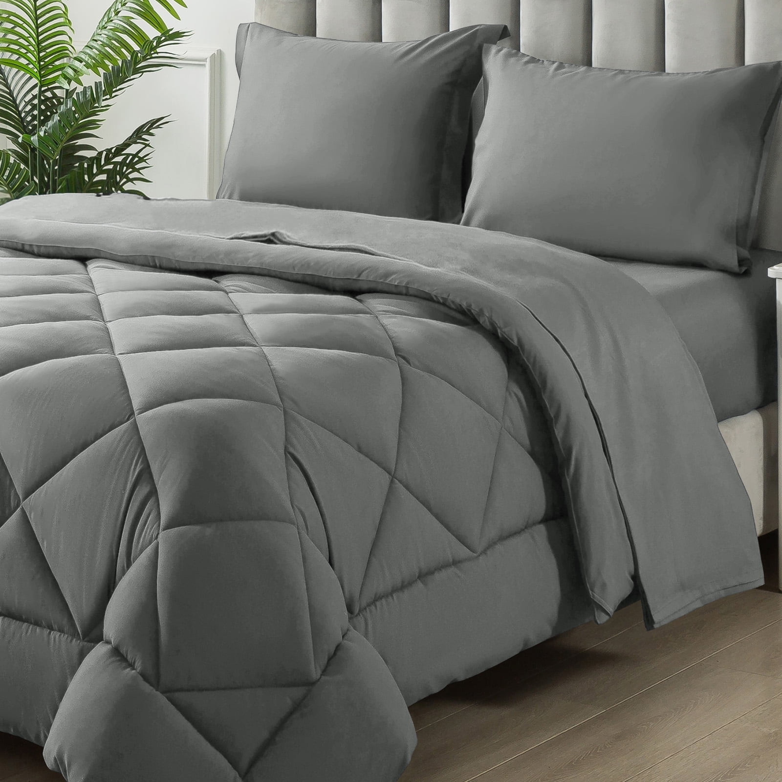 WISHEAD Full Bed in a Bag Comforter Set with 7 Pieces - Light Gray All ...