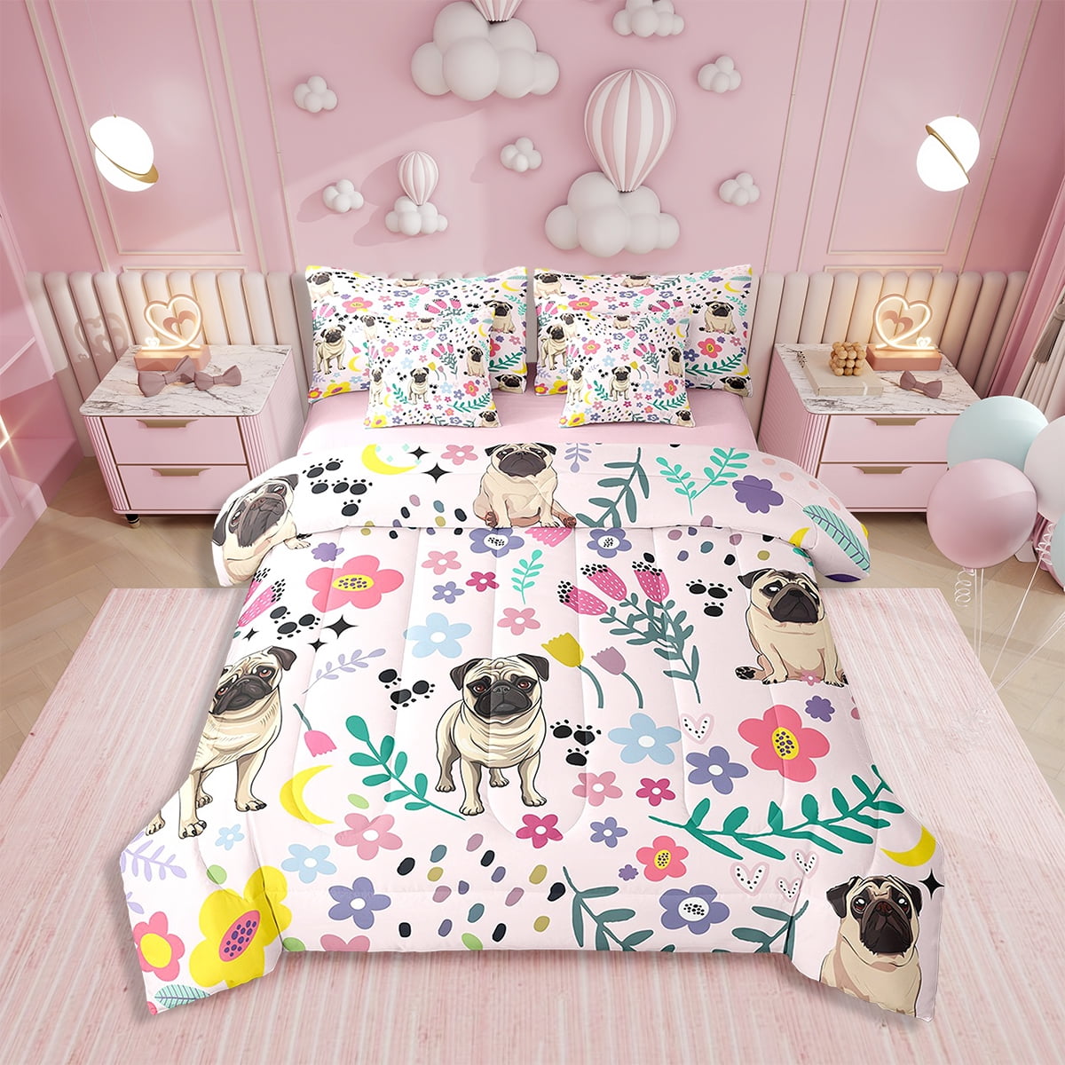 Full Bed in a Bag Floral Dog Comforter Set with Sheets 7-Pieces All ...