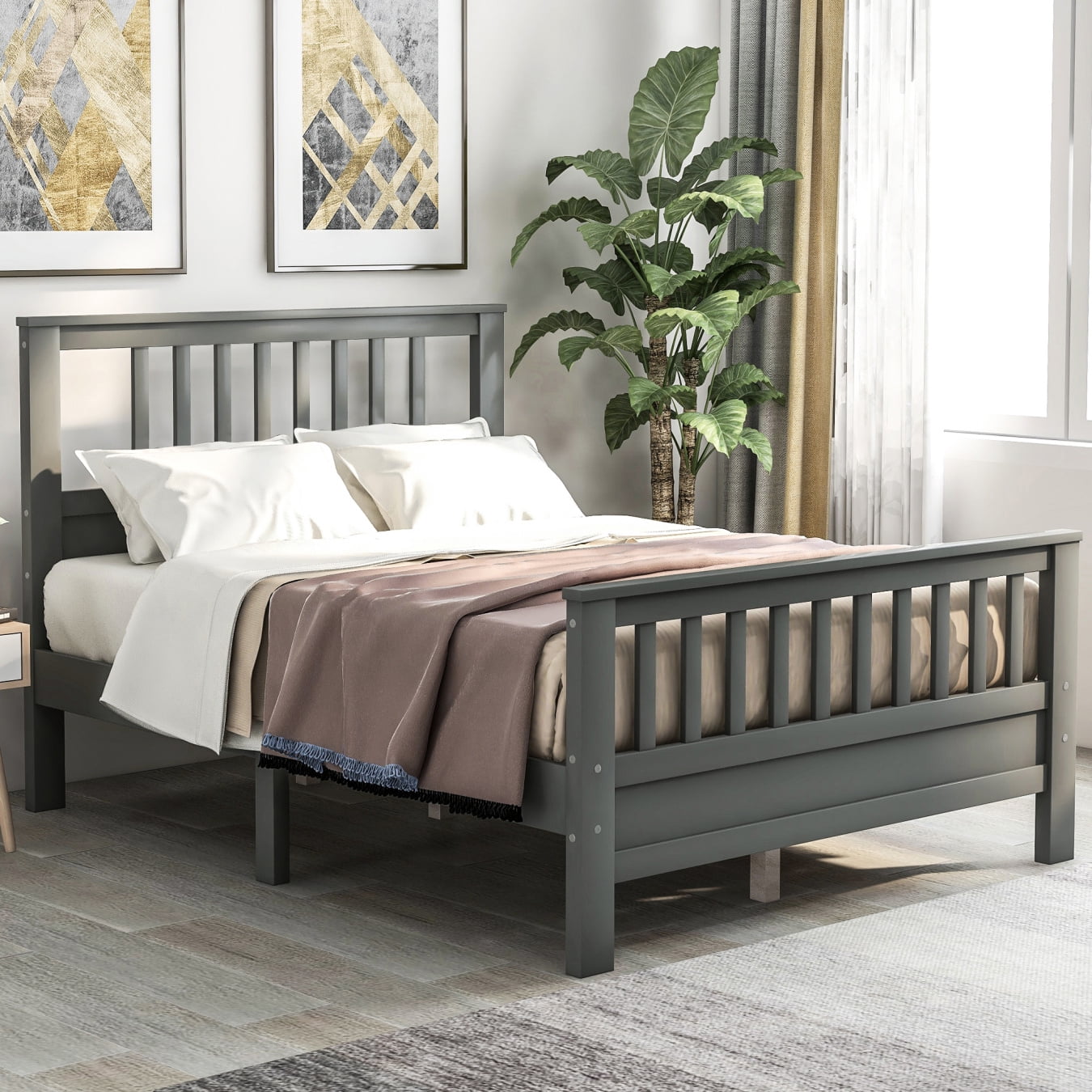 Full Bed Frame, Full Bed Frame with Headboard and Footboard, Built-in ...