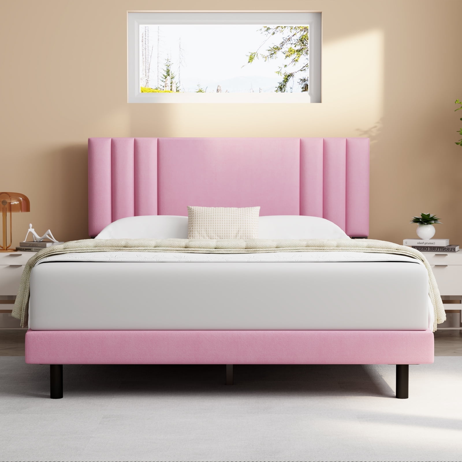 Full Size Bed Frame, Lecuneey Full Platform Bed Frame with Fabric ...